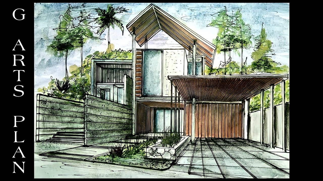 How to draw a House || One Point Perspective [Contemporary House Design ...