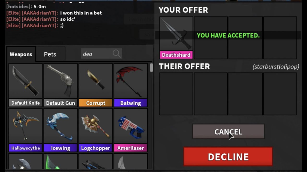 5-0 by best mm2 player(starburstlolipop) me giving him his prize - YouTube