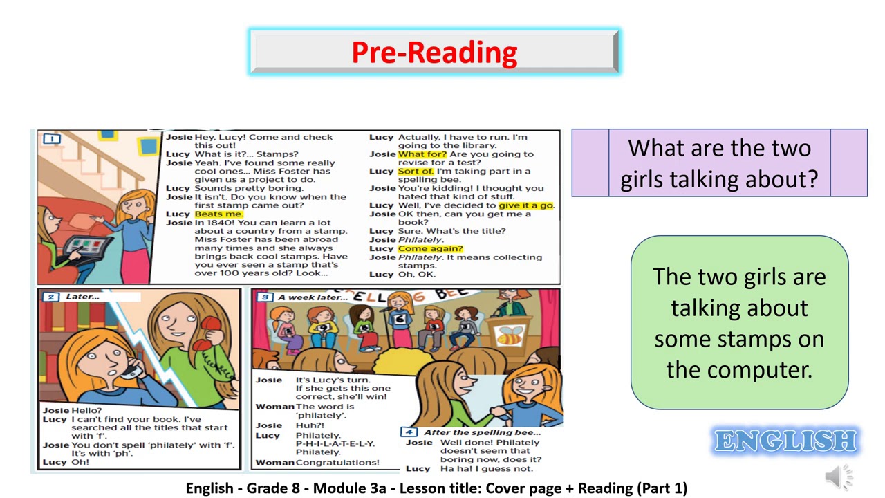 Grade 8 English Cover page + 3a Reading “THE SPELLING BEE” Part 1 - YouTube