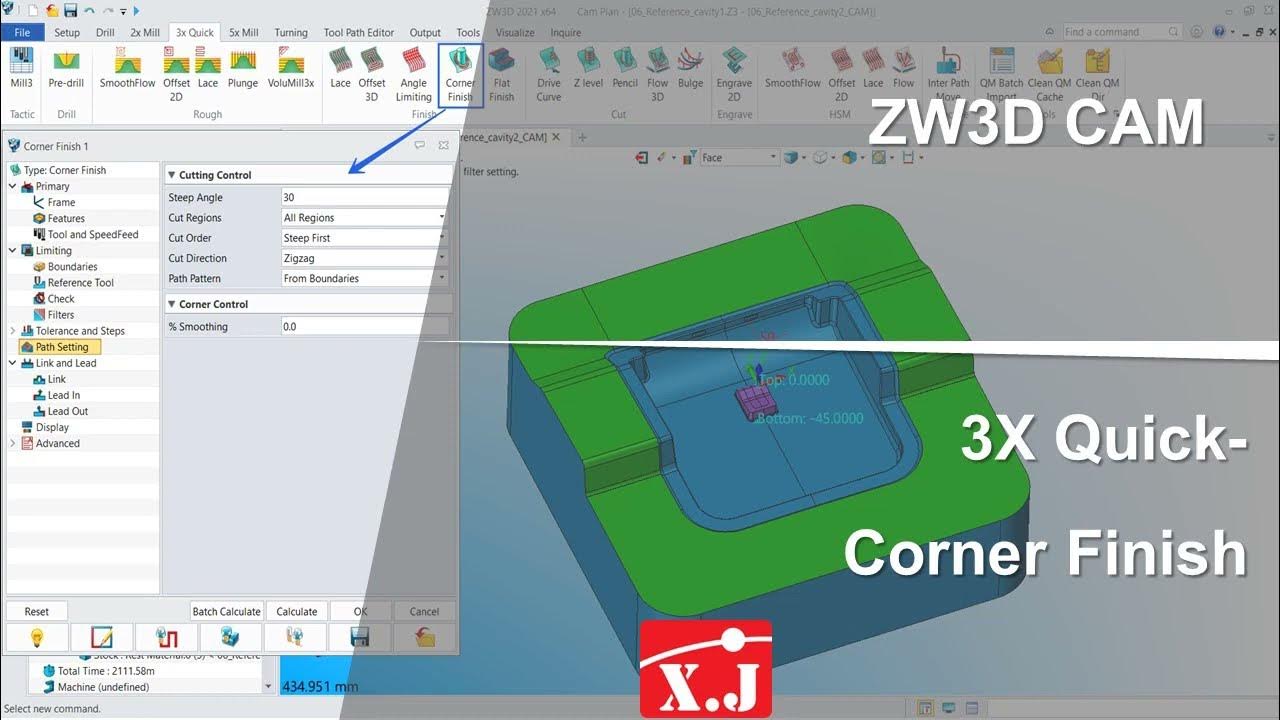 ZW3D คู่มือ สอนการใช้งาน CAM 3X Mill Finish Corner Finish - YouTube