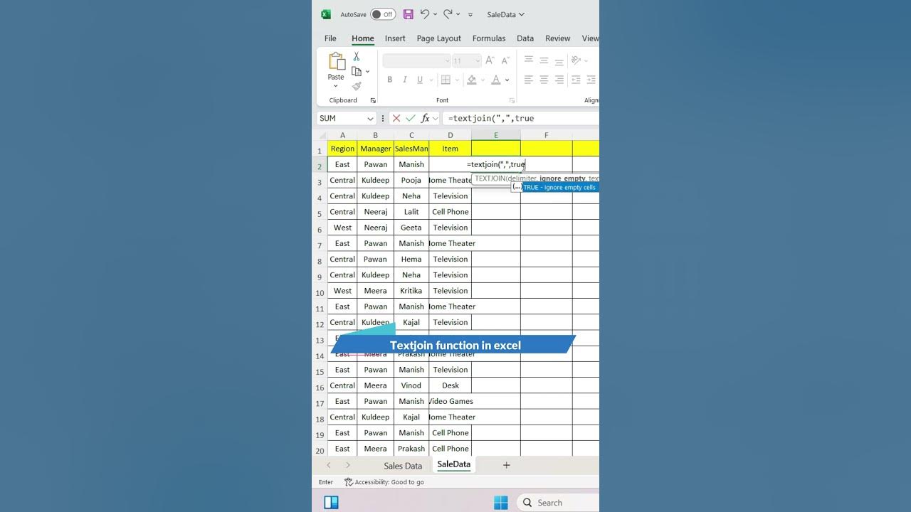 New function in Excel 2019 | Textjoin function in Excel | - YouTube
