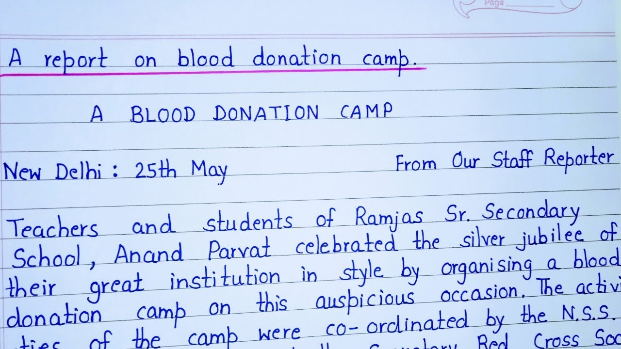Write a Report on Blood Donation Camp in English || #extension.com ...