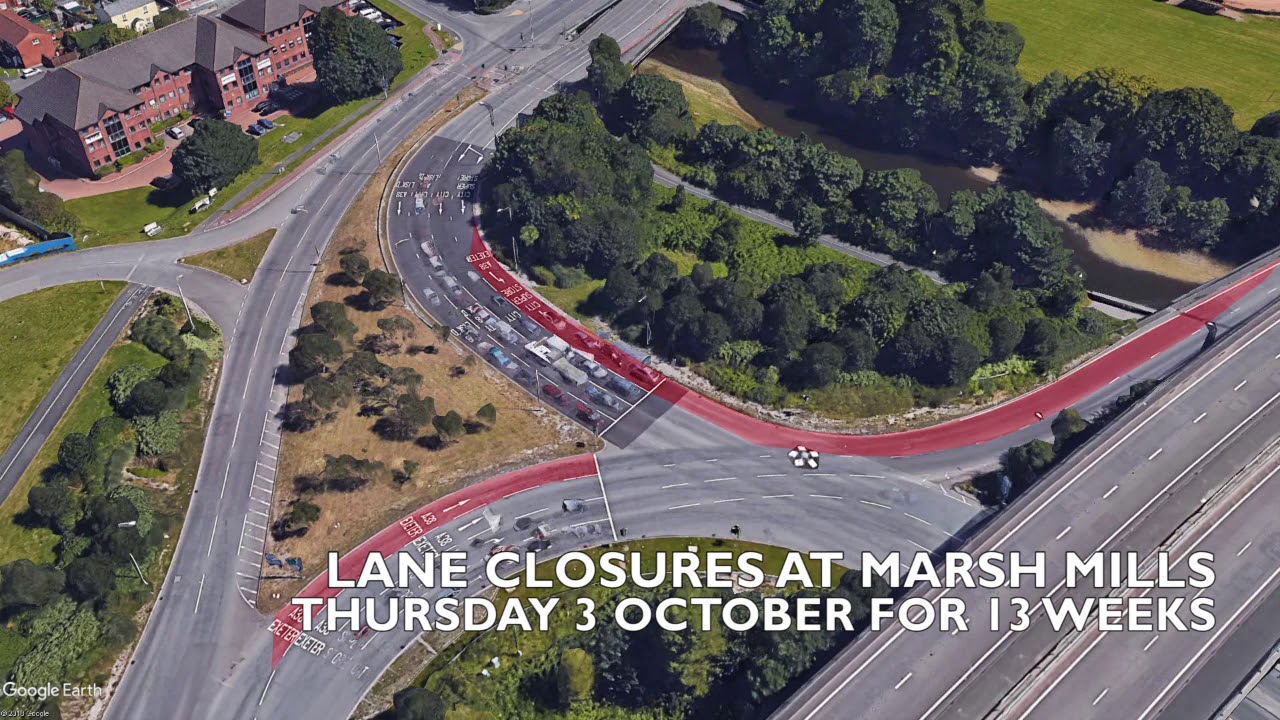 Plymouth Road: Marsh Mills traffic management, October 2019 - YouTube