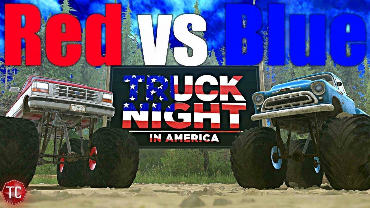 SpinTires MudRunner: Red vs Blue! (Truck Night in America) - YouTube