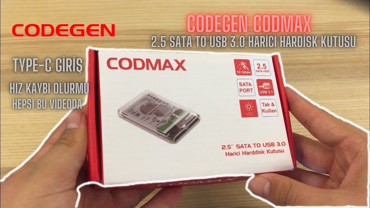 Codegen Codmax 2.5" USB 3.1 Sata 3 Disk Kutusu type-c hemde - YouTube