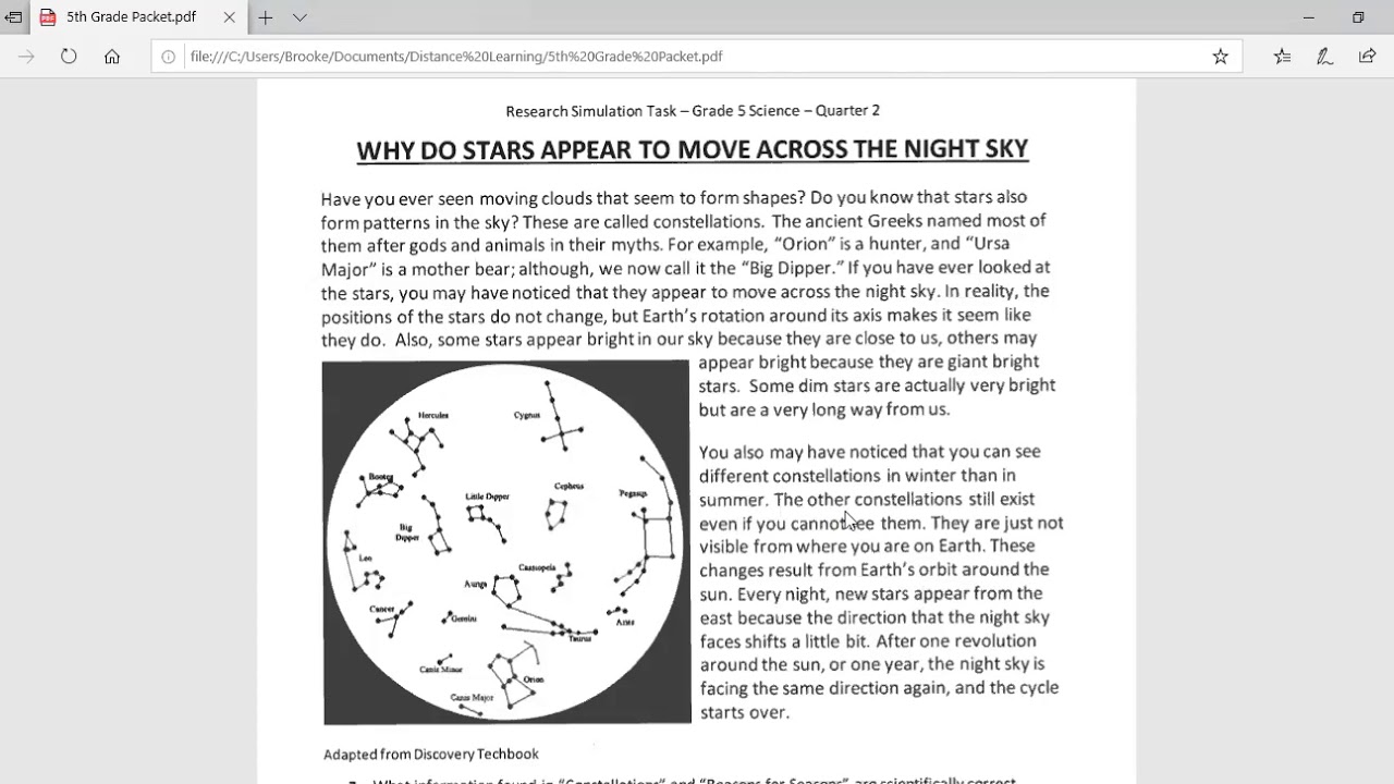 5th Grade Science- Why Do Stars Appear to Move Across the Night Sky ...