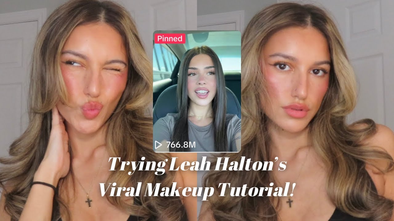 TRYING LEAH HALTON’S VIRAL MAKEUP TUTORIAL!🤍🎀 - YouTube