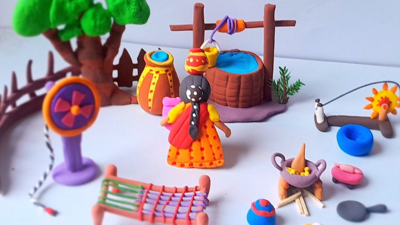 DIY How To Make Clay Miniature ️ || How to make Clay Fan, Tree , Well ...