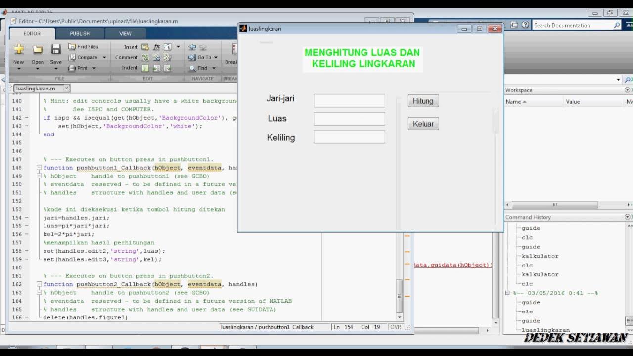 Cara Membuat Program luas dan keliling lingkaran pada GUI MATLAB - YouTube