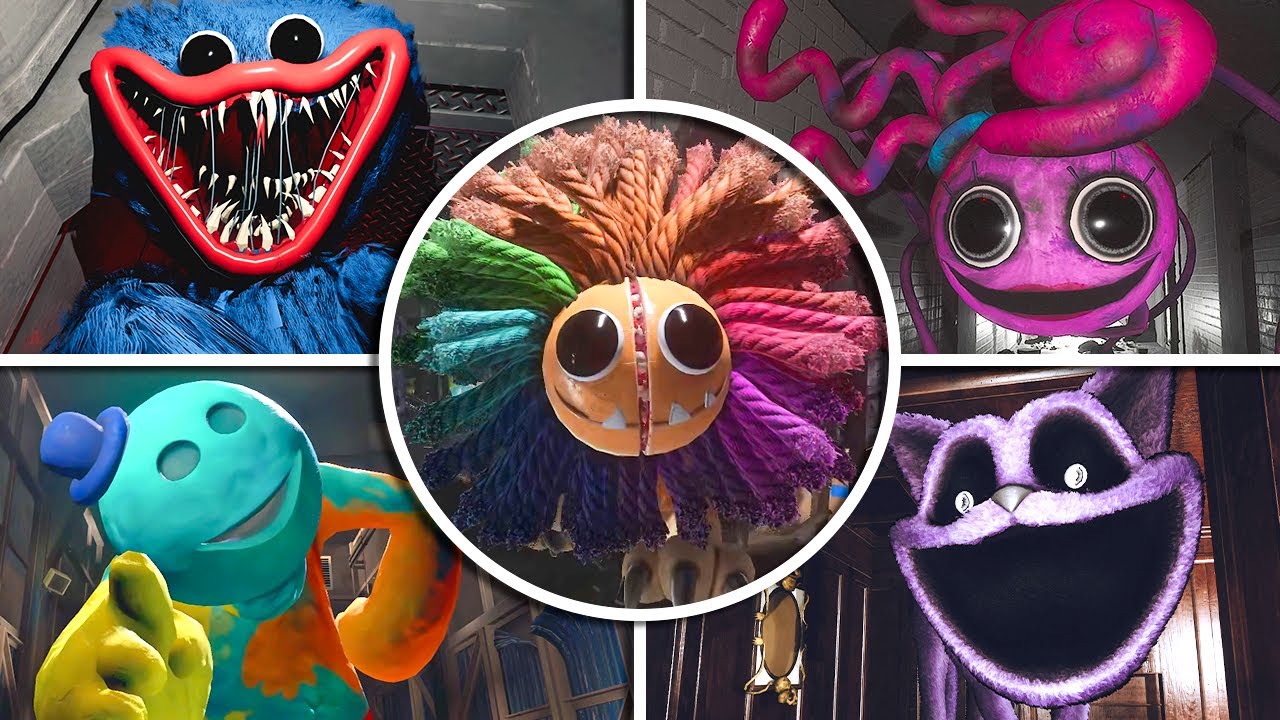Poppy Playtime: Chapters 1, 2, 3, 4 - All JUMPSCARES and BOSSES Behind ...