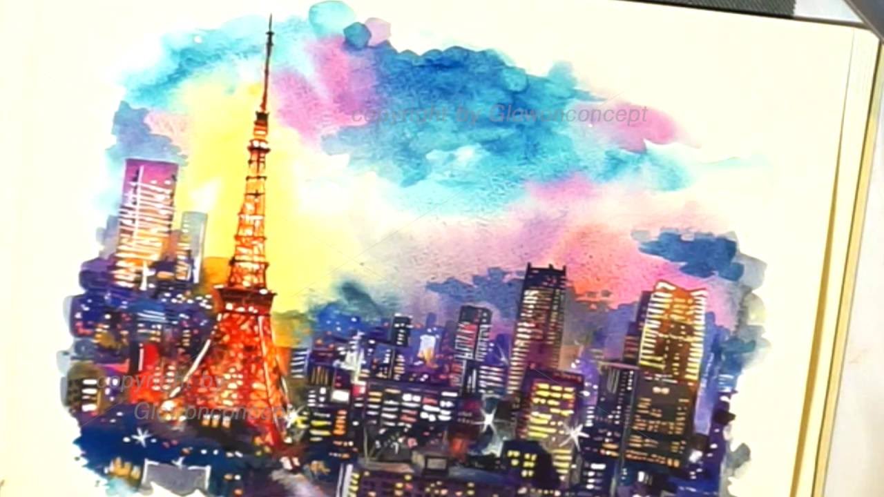Glowonconcept Art ep.2: Dreamy tokyo watercolour painting step by step ...