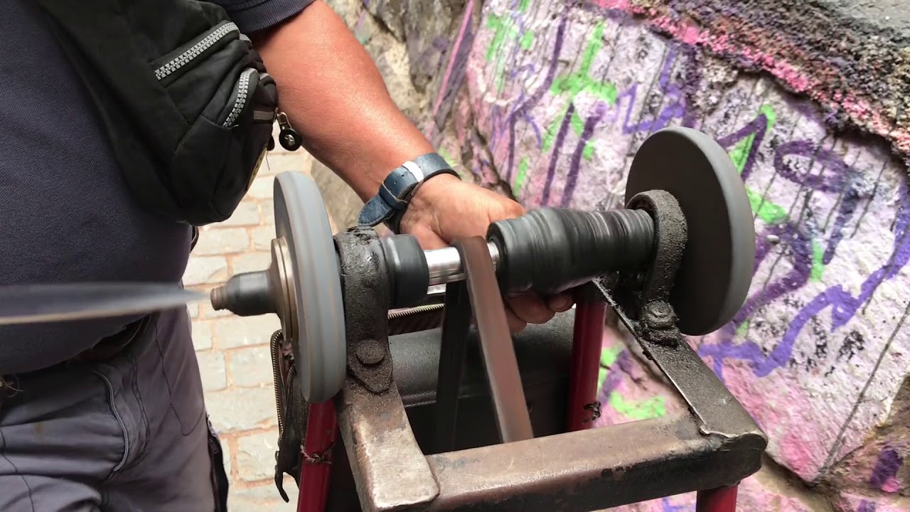 Crafts In - Valparaíso, Chile - Foot Powered Knife Sharpener - YouTube