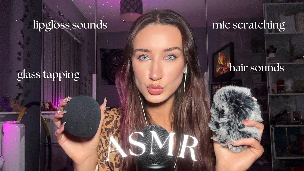 ASMR my favourite triggers (mic scratching, lip gloss sounds, close up ...