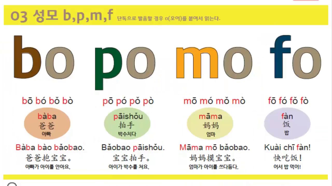 중국어성모,중국어발음(bo,po,mo,fo)-나나샘의 엄마표중국어 따라하기2일차 - YouTube