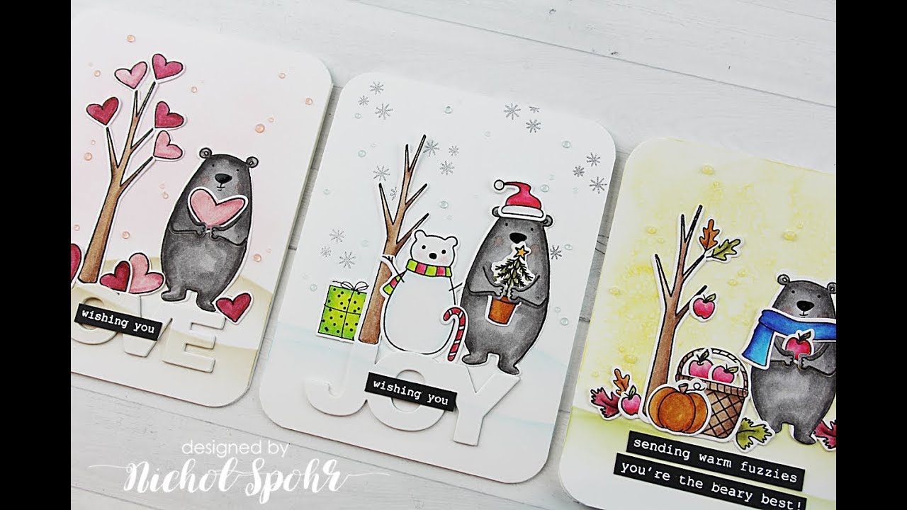 One Design Three Seasonal Bear Cards - YouTube