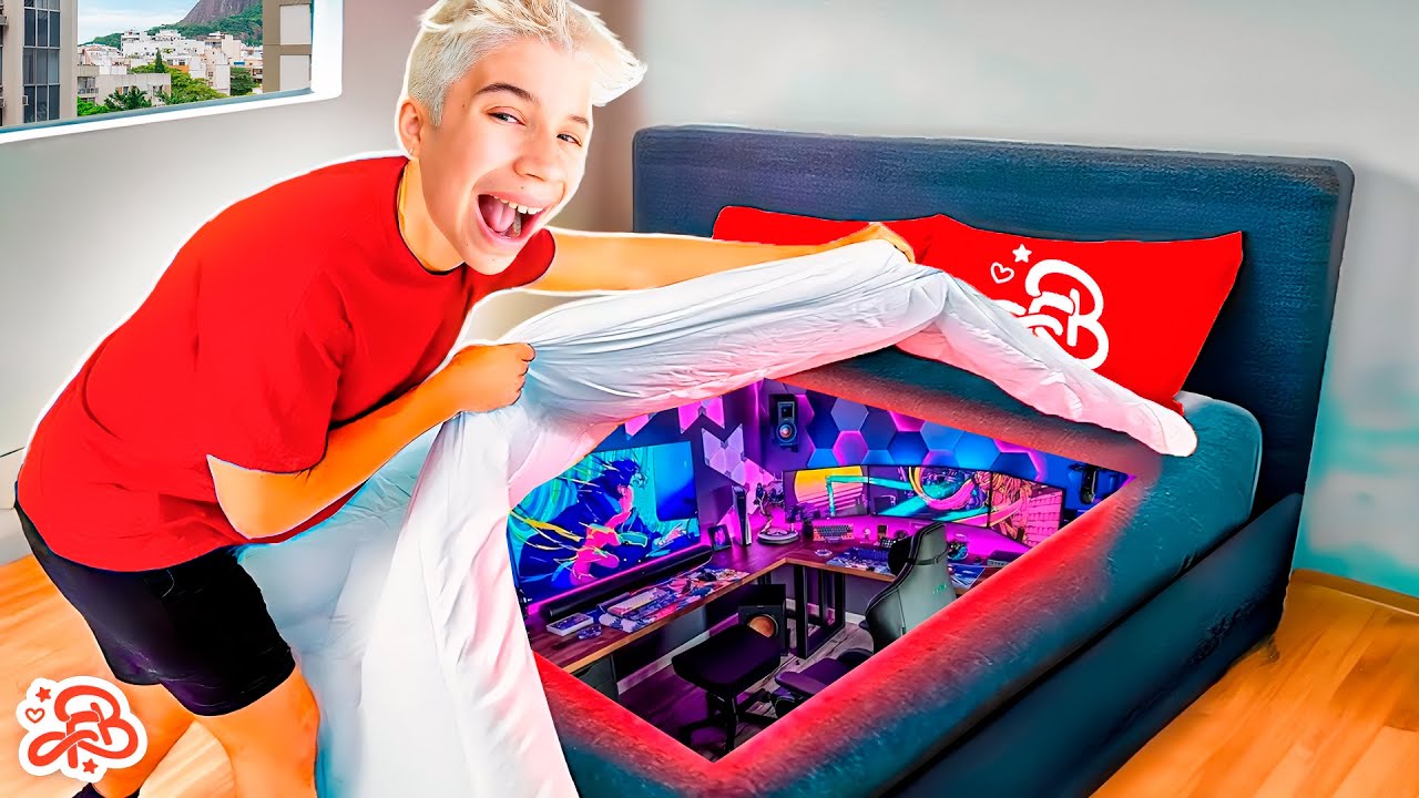 Montei um SETUP GAMER SECRETO dentro da MINHA CAMA *fui descoberto? - YouTube