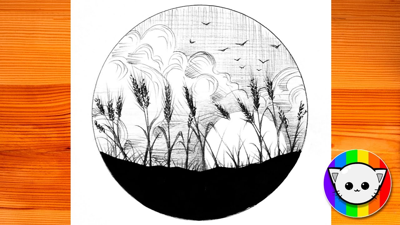 How to Draw a Landscape | Wheat Field Scenery | एक परिदृश्य कैसे ...