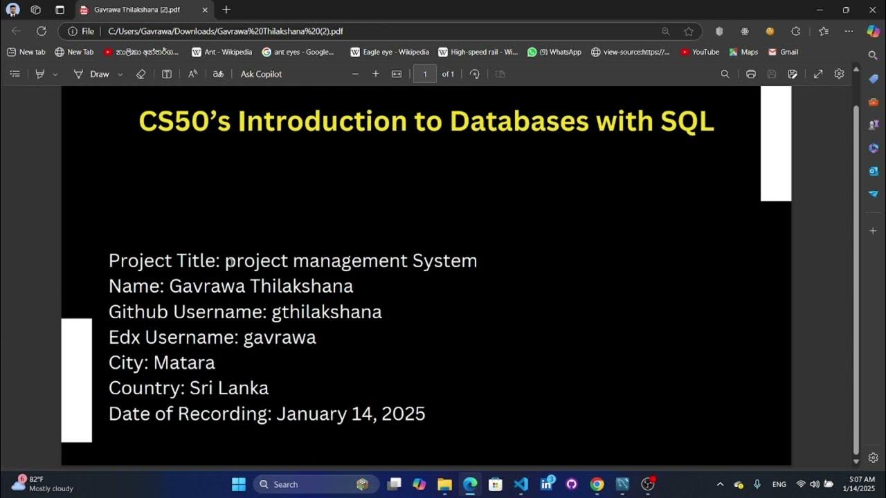 CS50’s Introduction to Databases with SQL My Final Project - YouTube