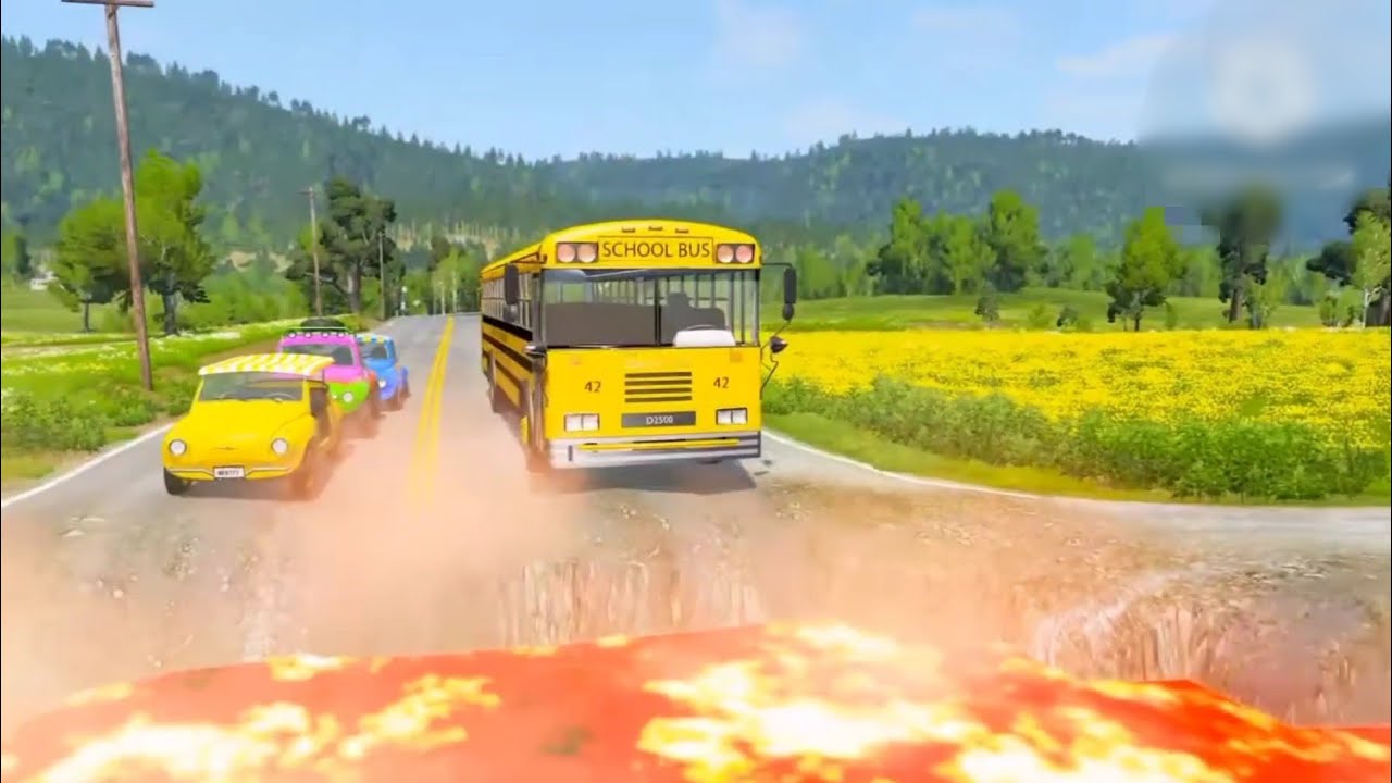 fast racing car The school bus jumping sport car highwa crane Hydra ...
