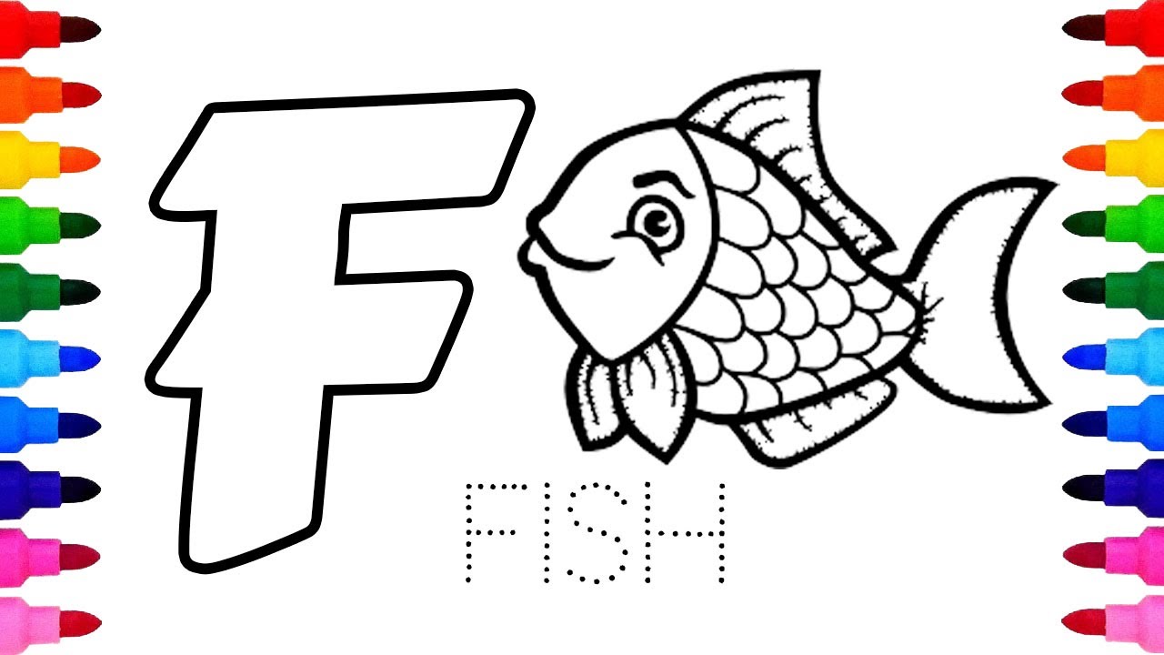 F for Fish । Learn Alphabet F Word with Drawing and Coloring । F is for ...