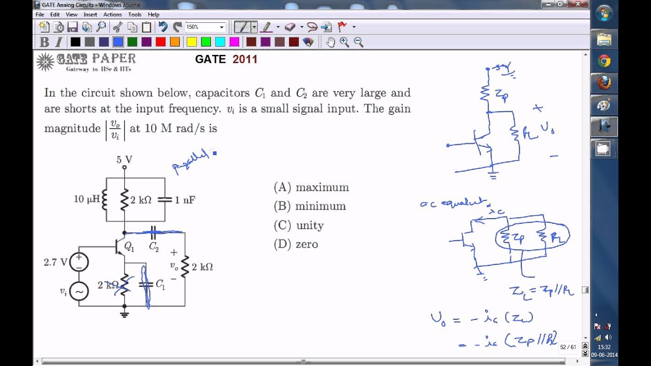 GATE 2011 ECE Voltage gain of Tuned Amplifier with Parallel RLC circuit ...