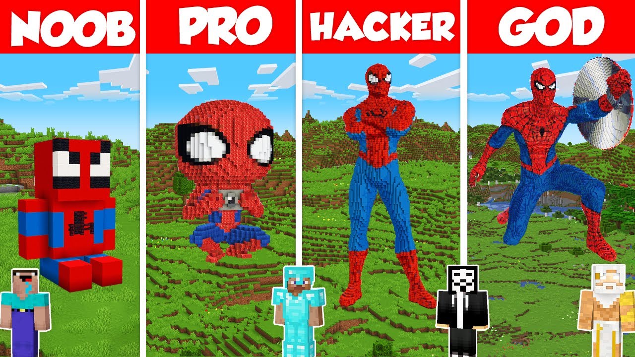 Spider-Man Statue Build Battle Challenge - Noob vs Pro vs Hacker vs God ...