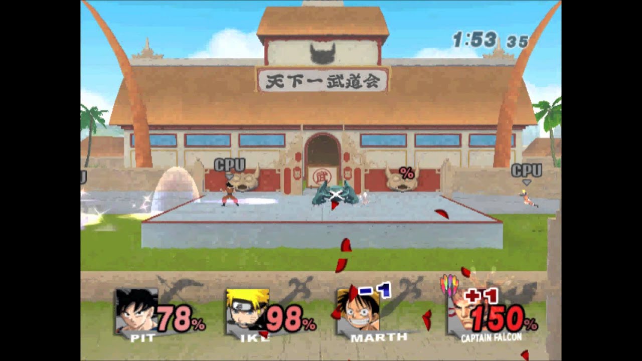 SSBB - Goku vs Naruto vs Luffy vs Ryu - YouTube