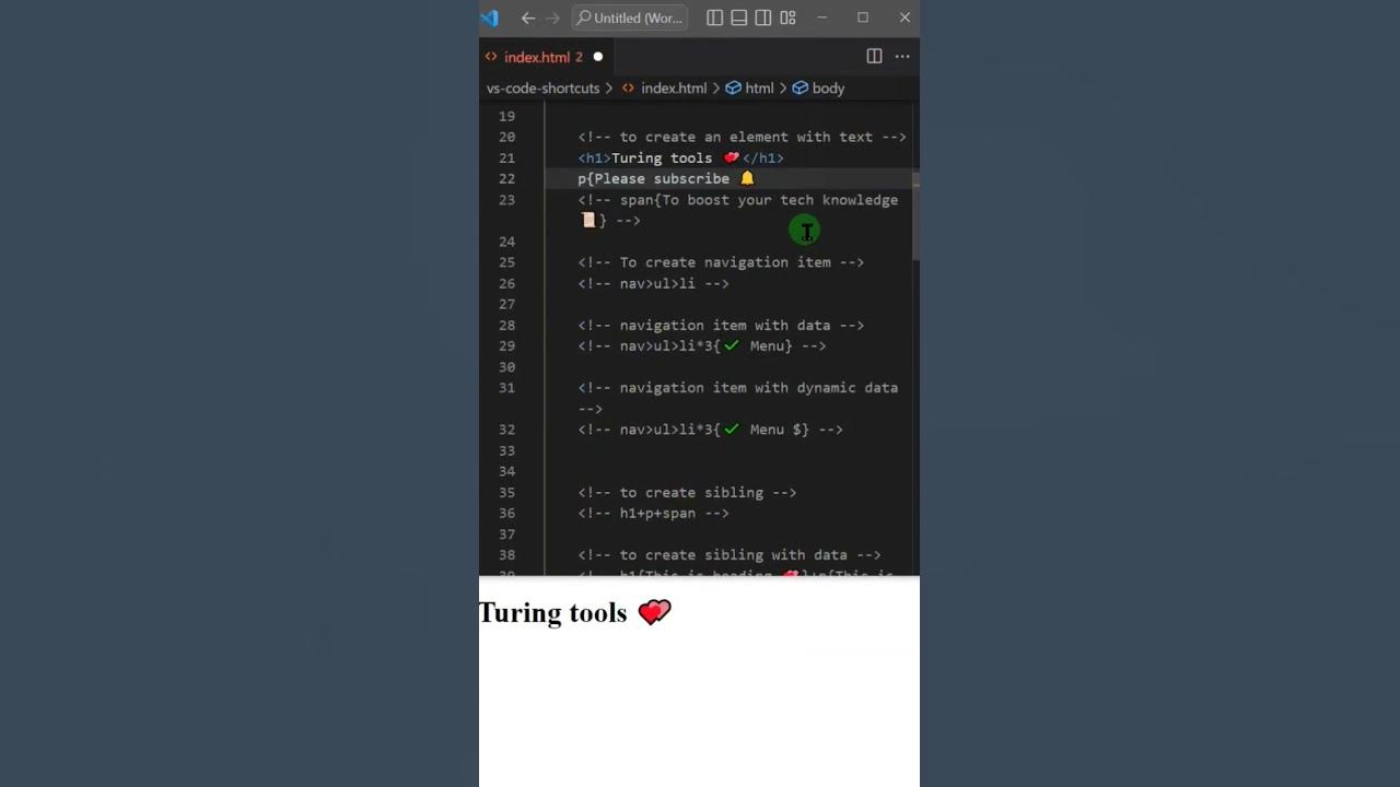 Create HTML elements in 1 second Vs Code Tricks You Must know #shorts #ytshorts #htmlcss #tricks ...