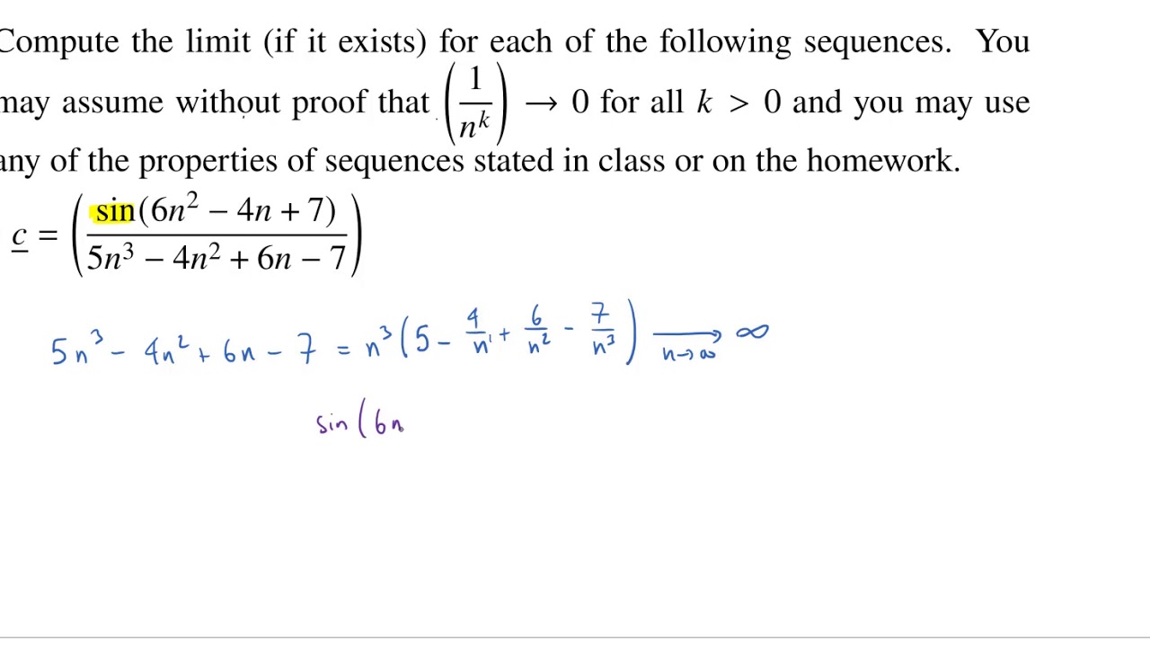 Quiz 6 Problem 1c Sequence Convergence Using the Squeeze Theorem - YouTube