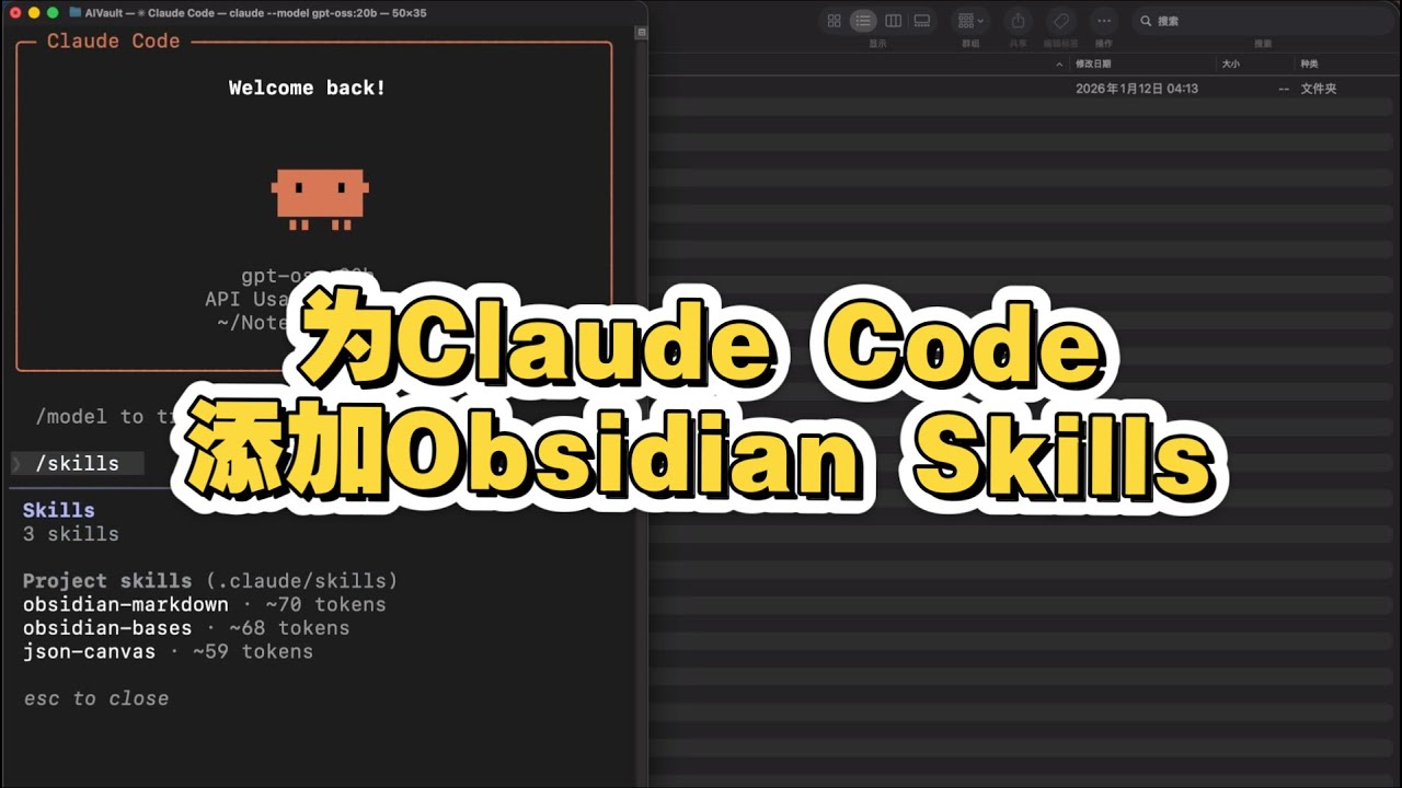 为Claude Code添加Obsidian技能 - YouTube
