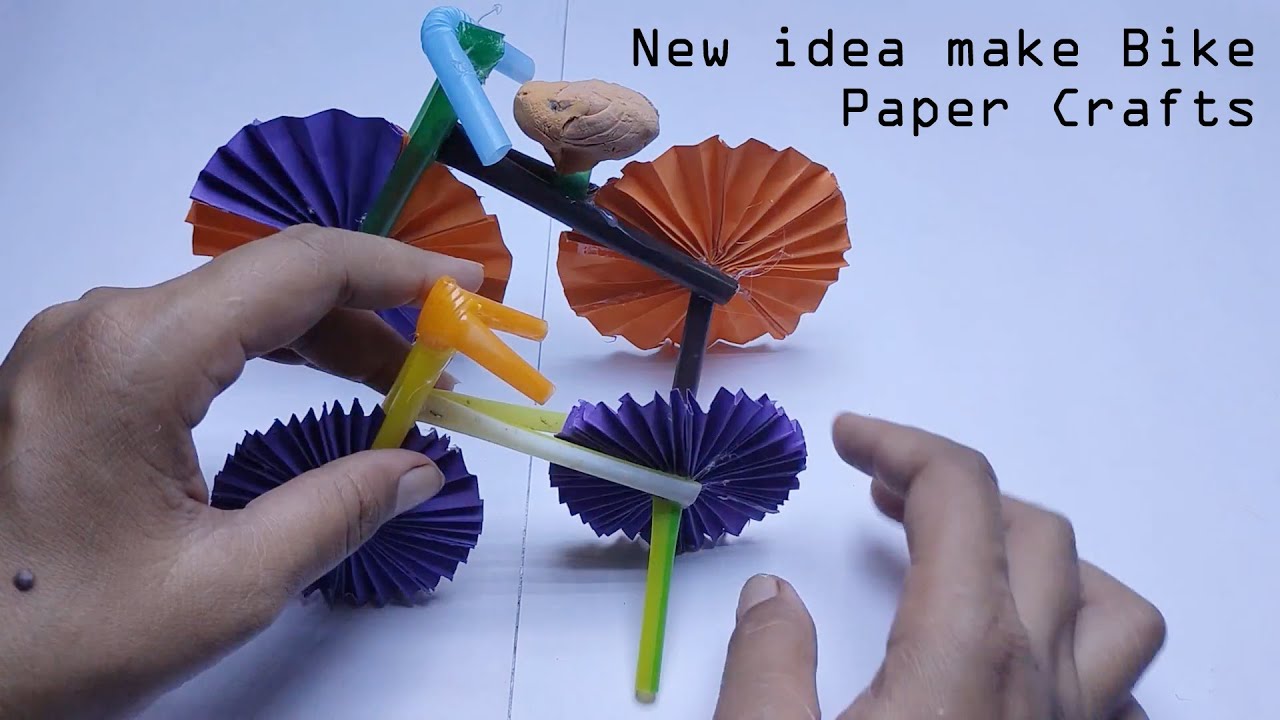 New Bike Paper Fold Straw Craft | How to make Cycle using straw. - YouTube