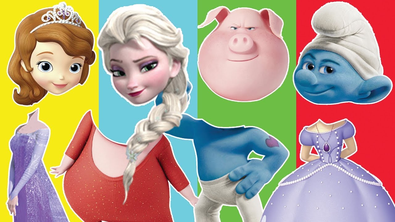 Wrong Heads Frozen Elsa Sofia Sing Gunter Smurfs Finger Family Learn ...
