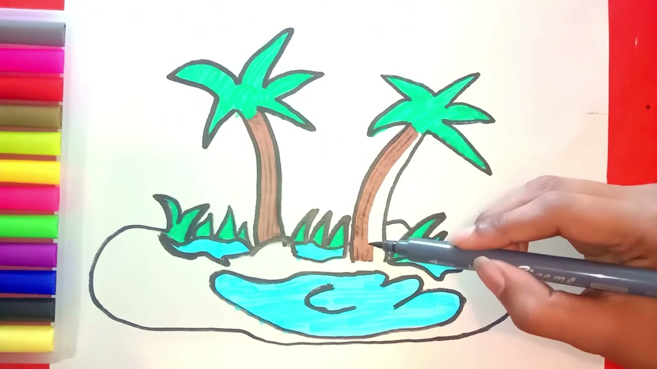 island drawing easy | How to draw island with color - YouTube