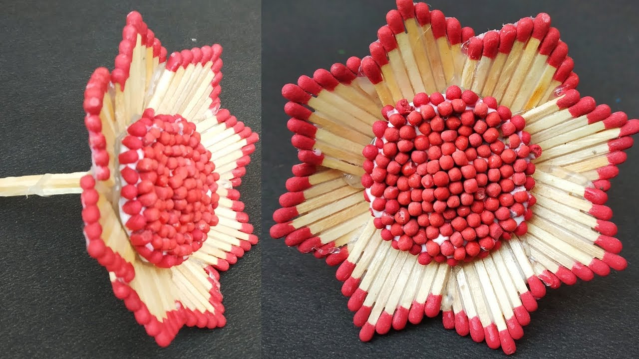 Matchstick flower / how to make matchstick flower / matchstick art and ...