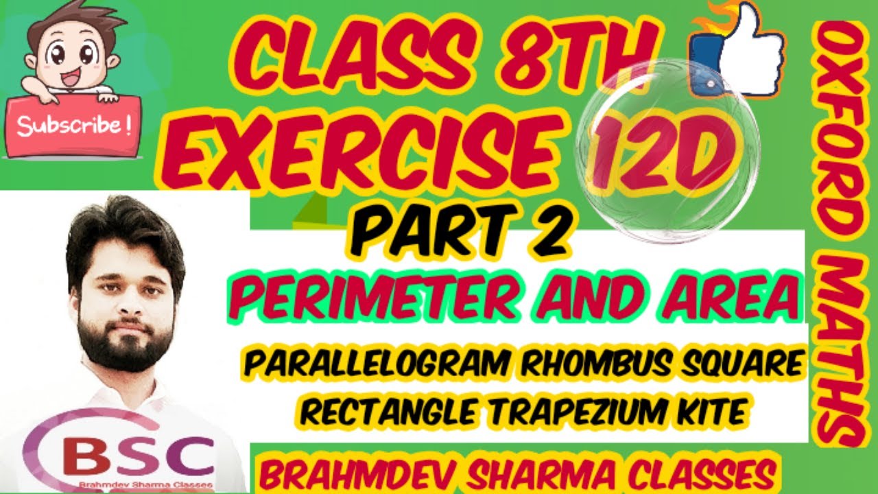 class 8 exercise 12D | part 2 | perimeter and area of Quadrilaterals ...