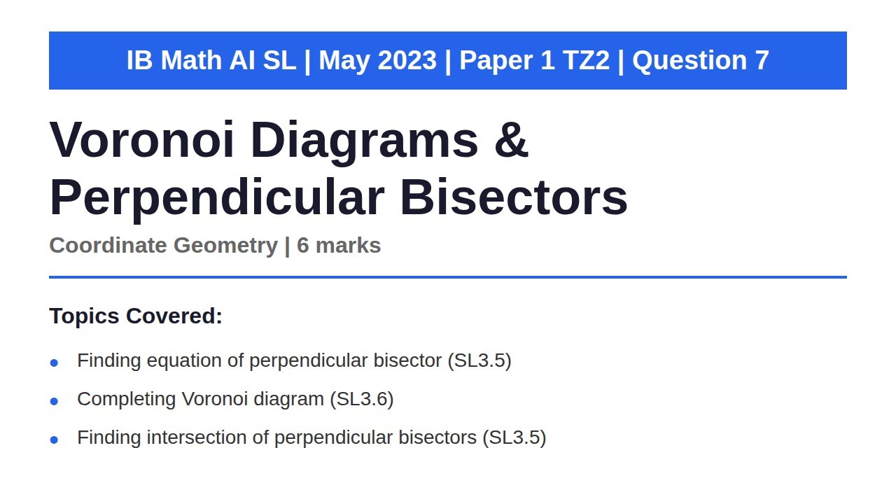 Voronoi Diagrams & Perpendicular Bisectors | IB Math AI SL | May 2023 ...