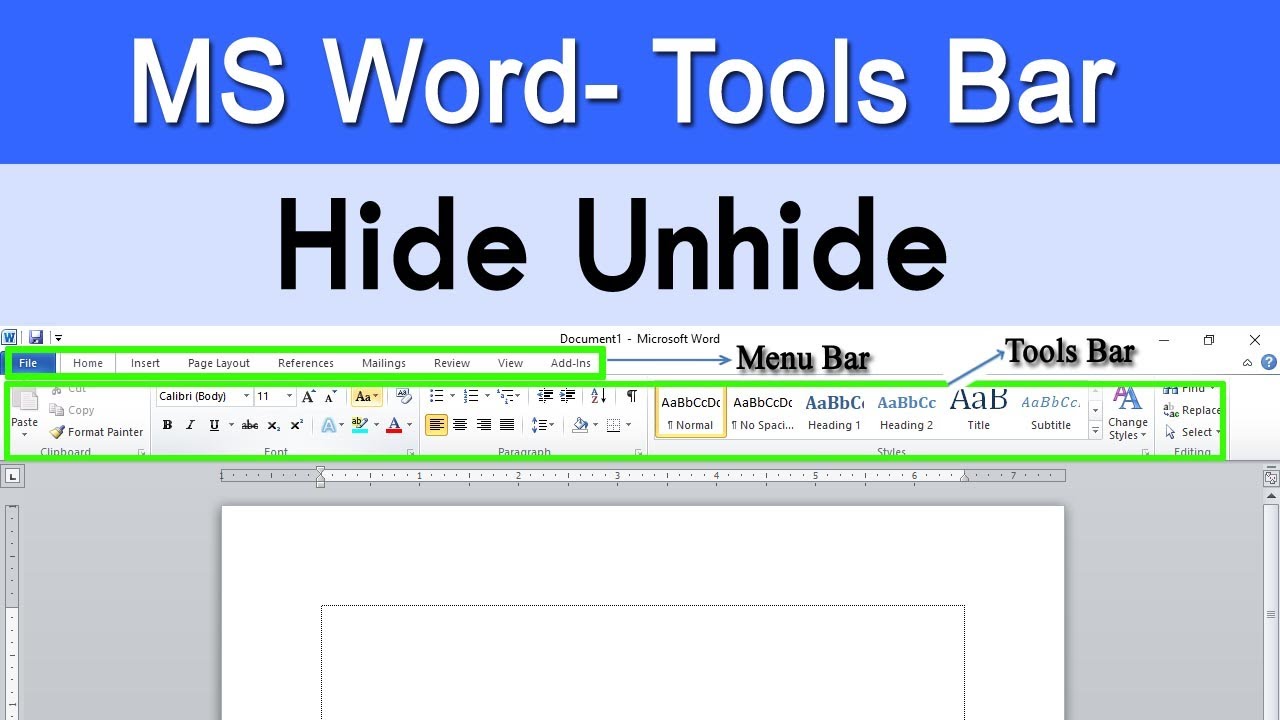 Menu Bar Hide, Unhide, ms word menu bar, XL Menu bar, মেনুবার হারানো ...
