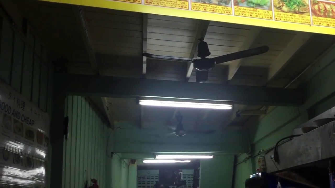 Vintage, industrial/commercial duty ceiling fans in a restaurant - YouTube