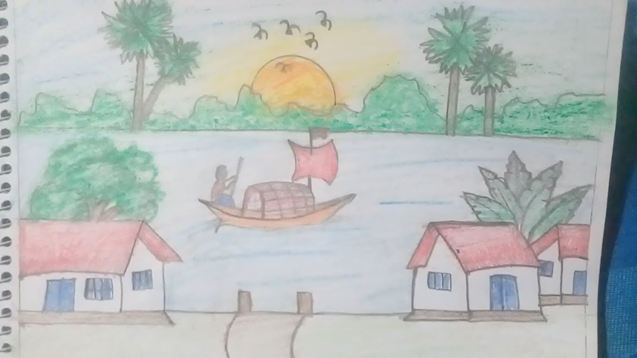 Realistic village scenery drawing with oil pastels /best village ...
