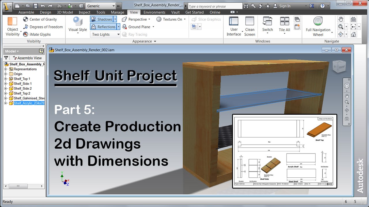 Inventor Shelf Unit Project - Part5 - 2d Production Drawings - YouTube