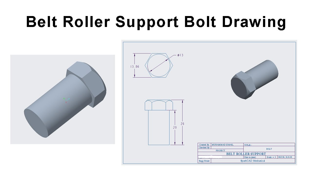 Belt Roller Support Assembly 2D Drawing In Creo 7.0 | Belt Roller ...
