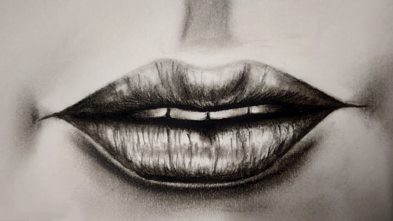 Easy Steps to Sketch or Draw a Realistic Lips with Charcoal Shading ...
