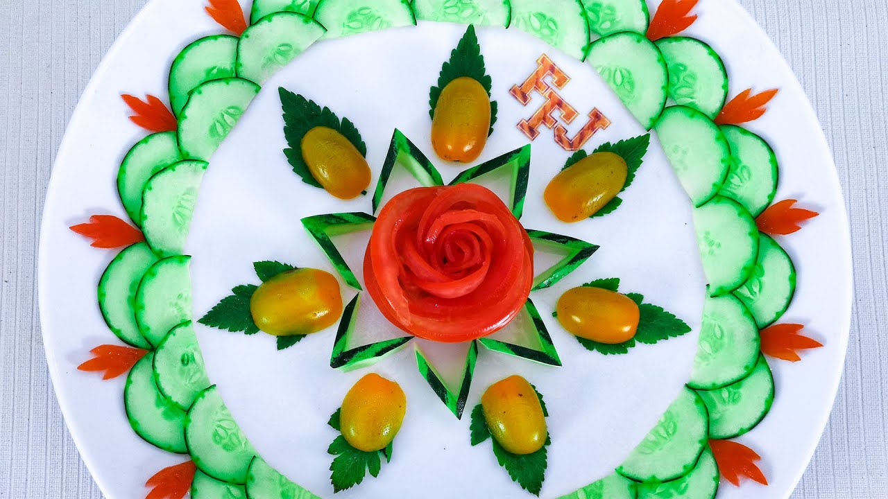 Beautiful Design of Tomato Rose with Cucumber & Celery Garnish - YouTube