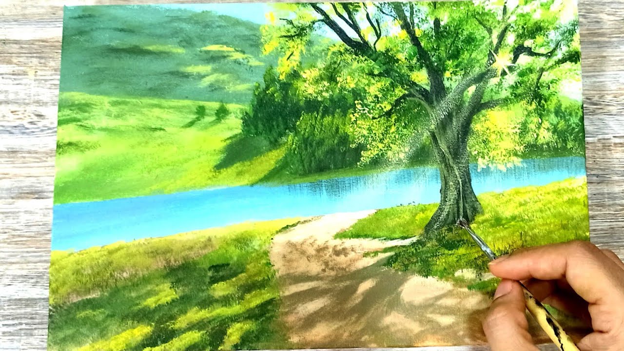 How to paint a sunny day | Acrylic painting for beginners | ASMR ...