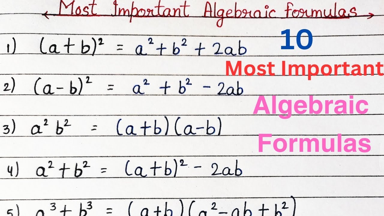 10 Most Important Algebraic Formulas | Bijganit ke sutra | बीजगणित सूत्र | Algebra Formulas ...