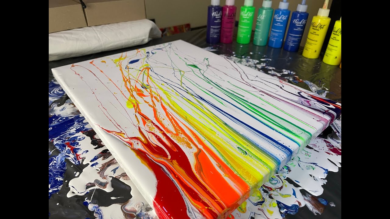 Splashed Rainbow Fluid Art Acrylic Pour Painting - YouTube