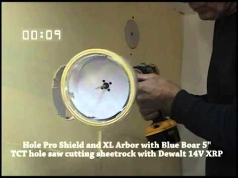 Hole Pro Dust Shield with Blue Boar Hole cutter cutting 6" hole in ...