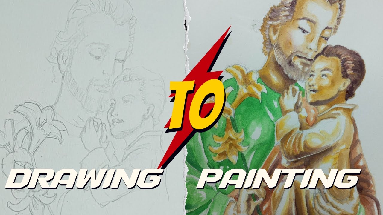 NO Grid!! How to draw and paint St. Joseph, father of Jesus Christ. # ...