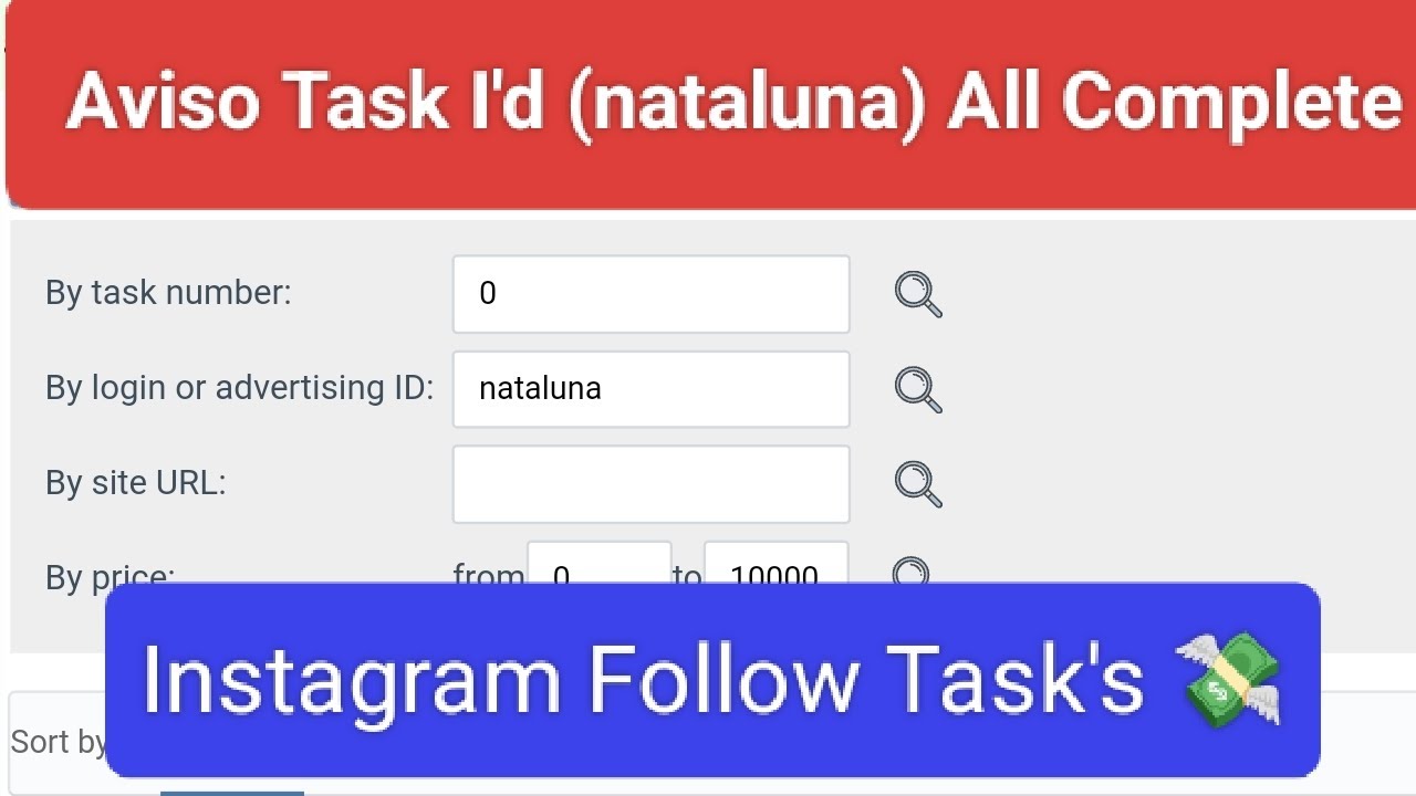 Today Aviso New Instagram Task Complete || Aviso Task Login Search Id (nataluna) & Complete All ...