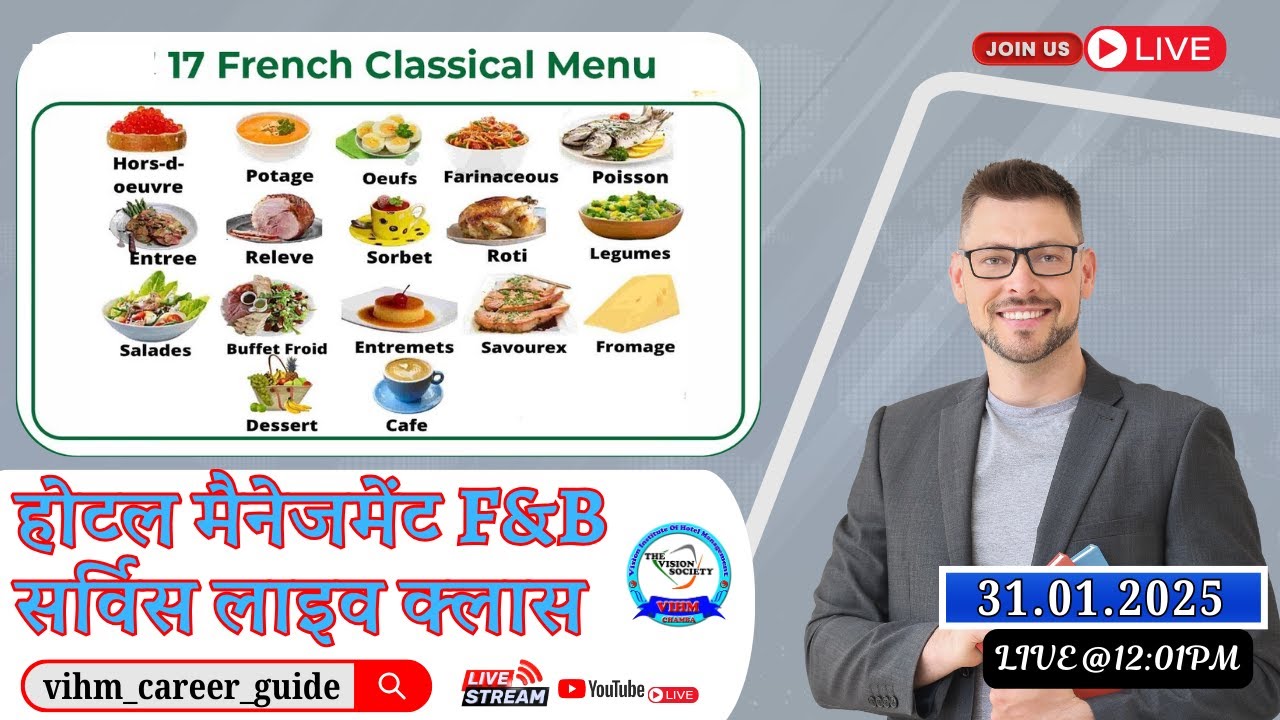 17 French Classical Menu| F&B Service Class|| @Vihmcareerguide #live # ...